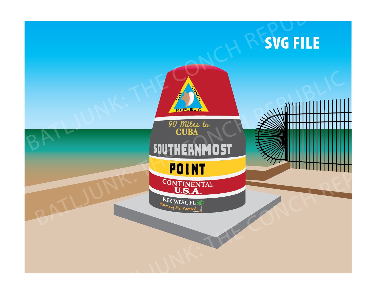 Key West Southernmost Point Marker Buoy Drawing Illustration | SVG ...