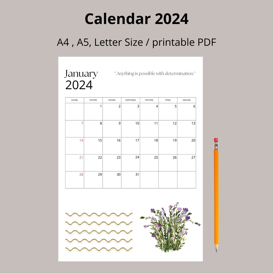 Printable Calendar 2024 Monthly Calendar Planner Fillable Calendar 12 ...