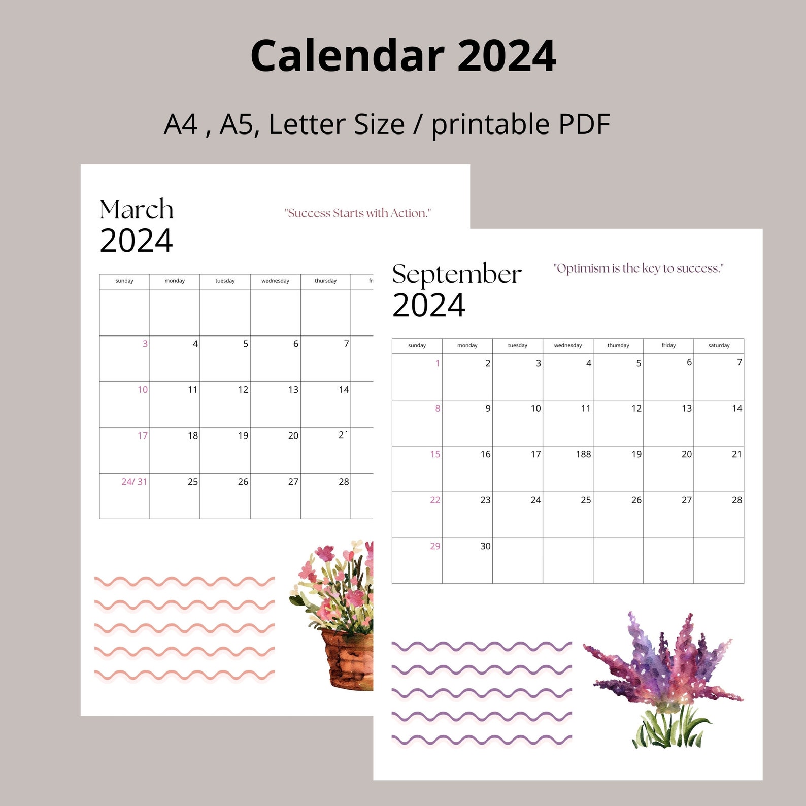 Printable Calendar 2024 Monthly Calendar Planner Fillable Calendar 12 ...