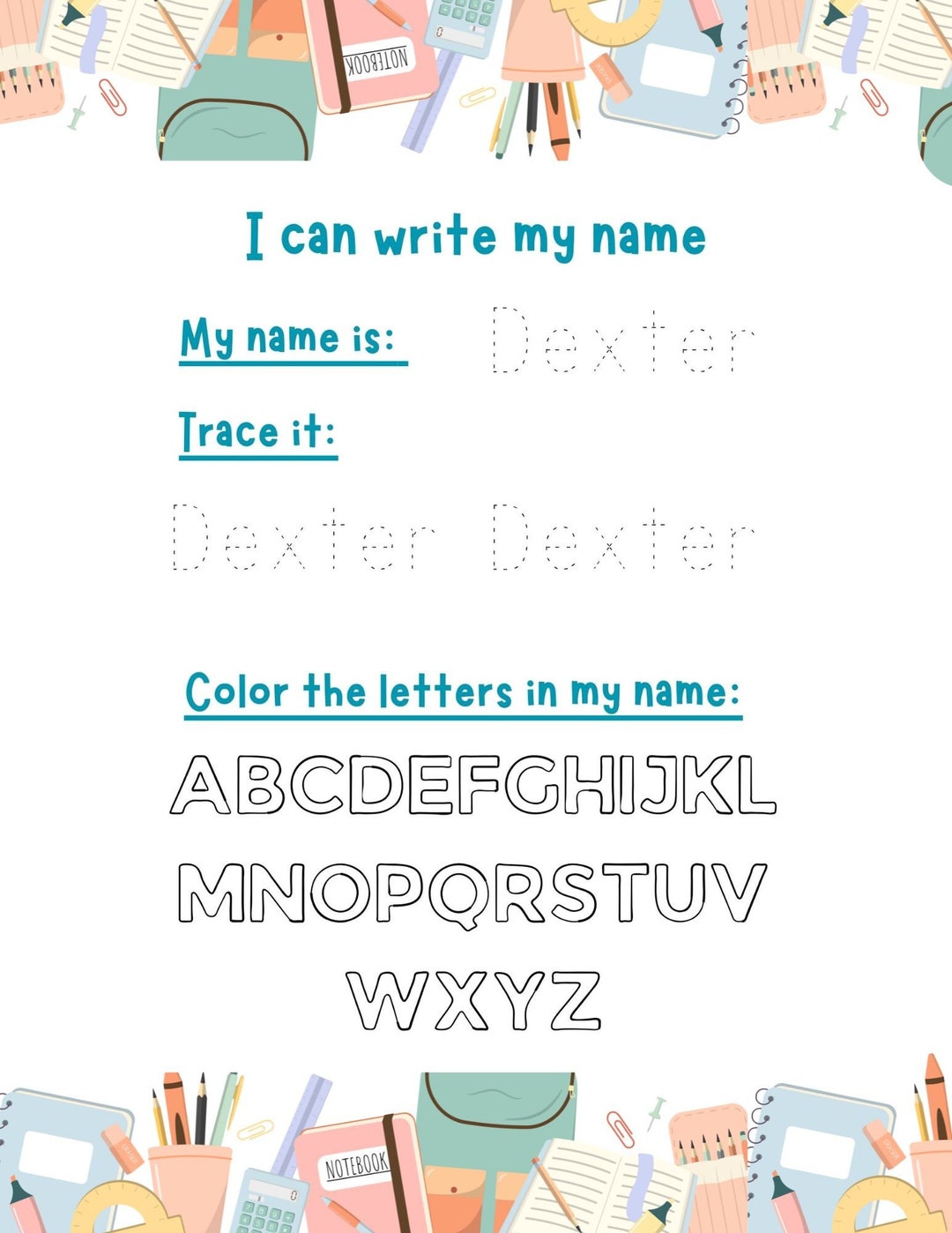 Trace My Name School Template - Etsy
