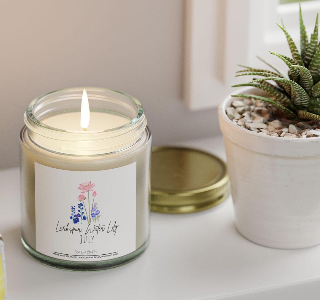 Birth Month Flower Candle, Birth Flower Gift, July Gift, Birth Gift ...