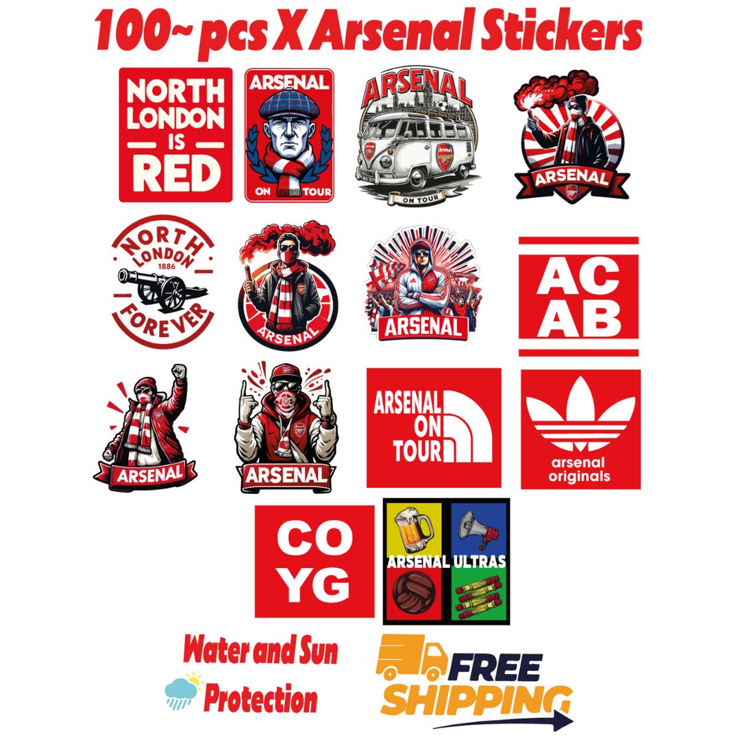 100 Pcs X Arsenal Stickers, AFC Sticker, Arsenal FC Sticker, Waterproof ...