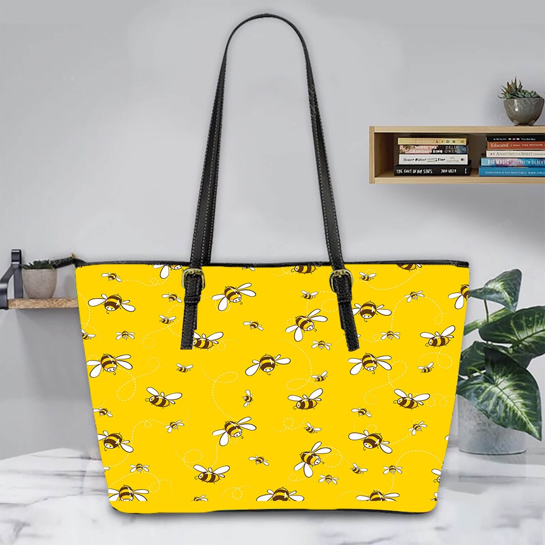 Bee Pattern Leather Tote Bag, Bee Pattern Handbag, Women Shoulder Bag ...