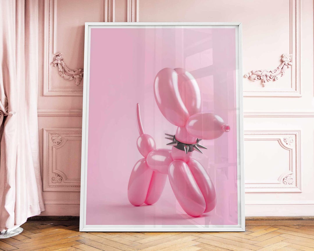 Pink Dog Balloon Poster – Funky Pink Aesthetic Wall Art, Cute Pop Art ...