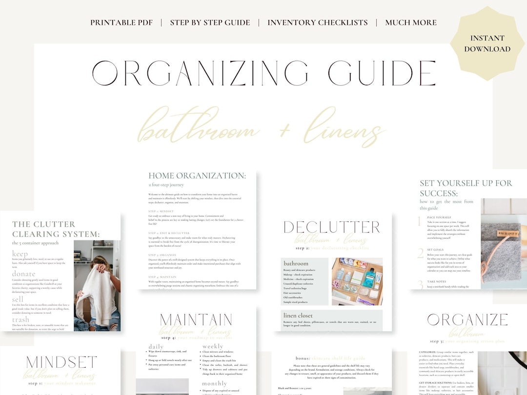 Bathroom and Linens Organizing / Decluttering Checklist / Printable ...
