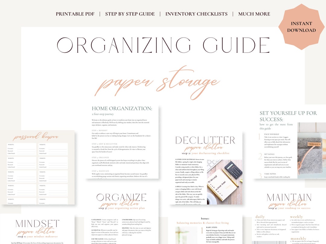 Paper Storage & Organizing / Decluttering Checklist / Printable Guide ...