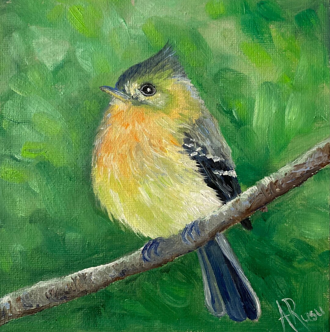 Handmade Oil Painting of a Small Bird on Canvas Board, a Work of Art ...