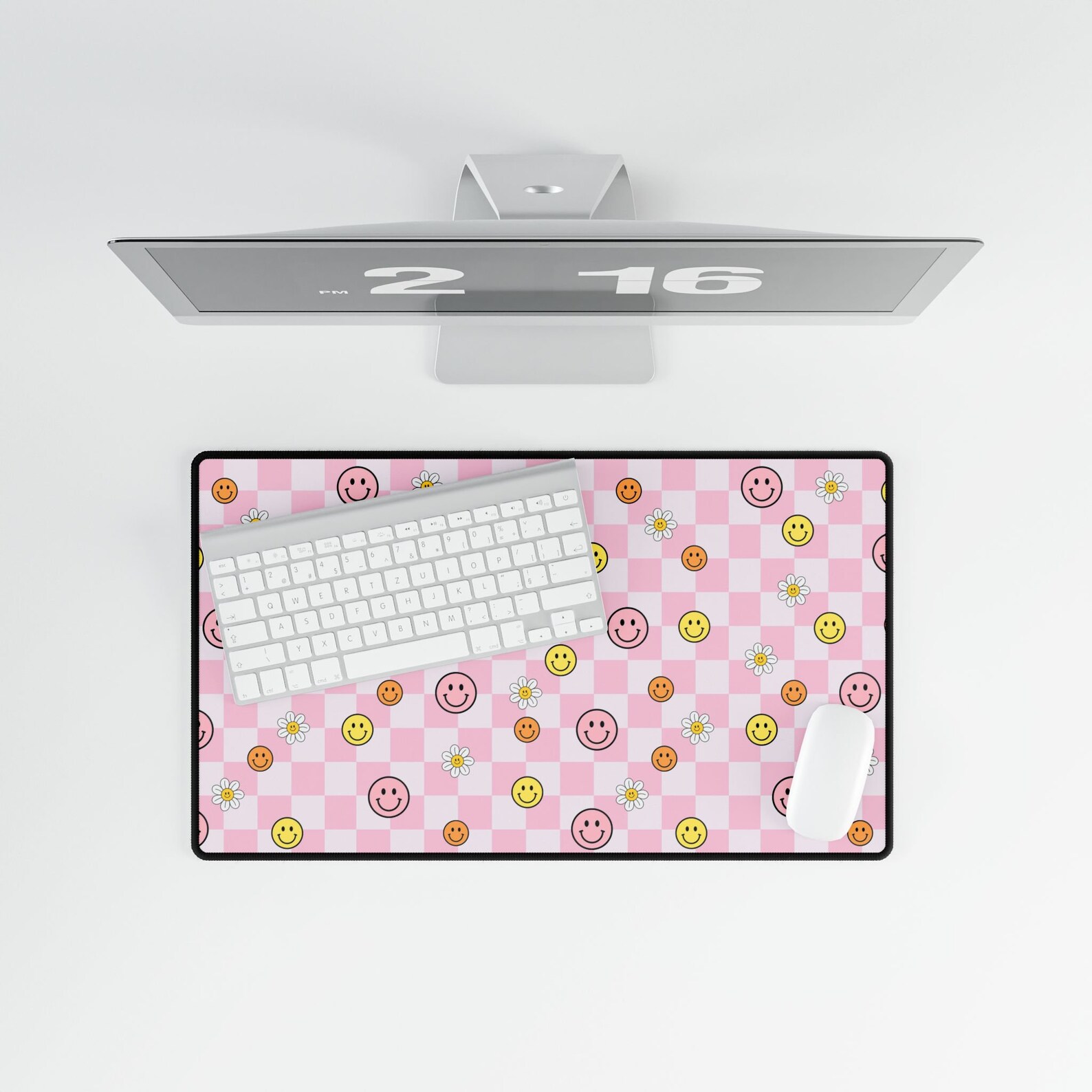 Cute Desk Mat, Groovy Checkered Desk Mat, Retro Smiley Face Desk Mat ...