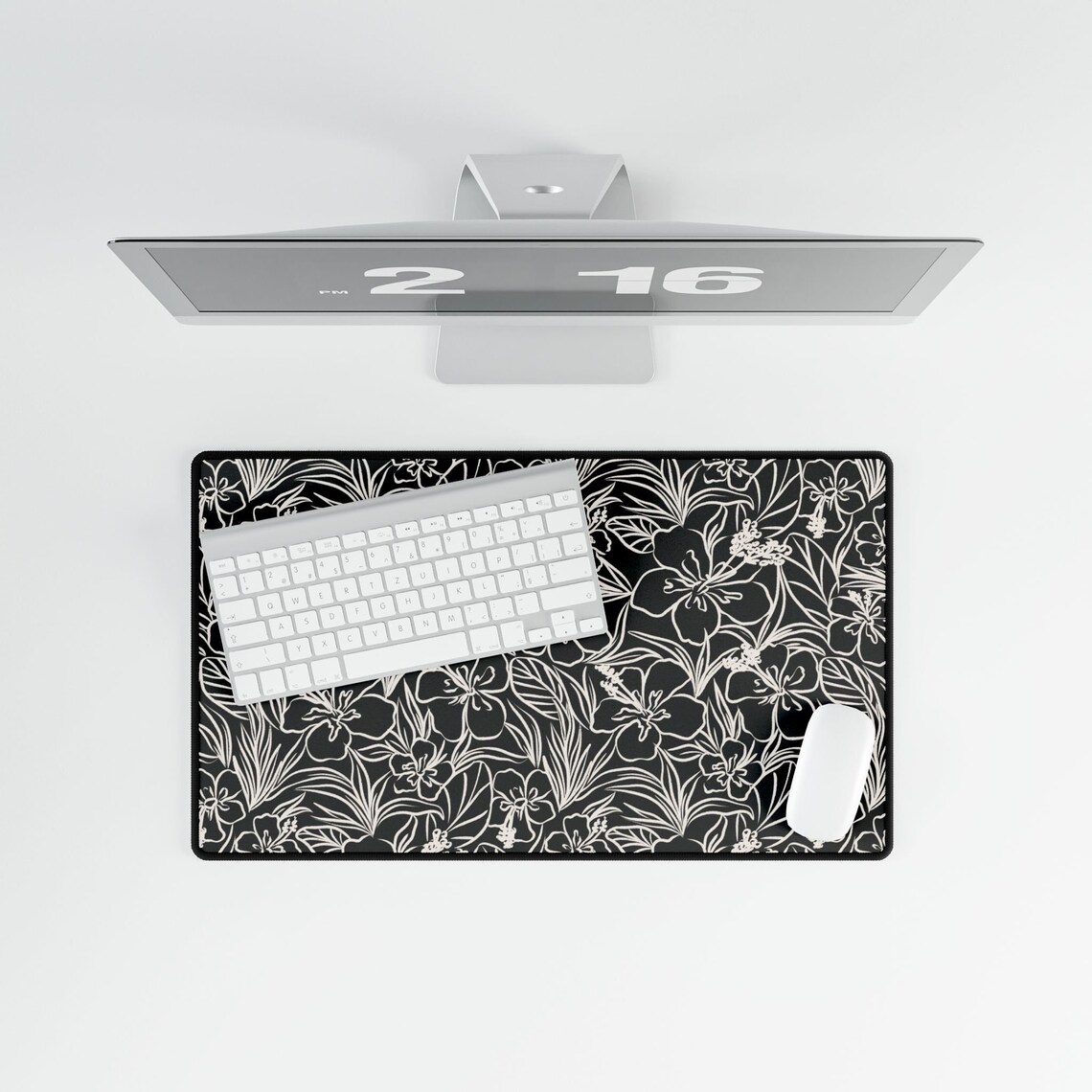 Black White Hibiscus Flower Desk Mat, Hibiscus Flower Desk Mat, Black ...