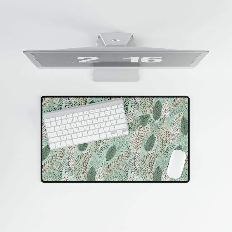 Green Desk Mat, Boho Sage Green Leaves Desk Mat, Nature Green Desk Mat ...