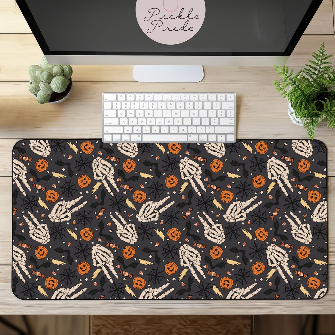 Desk Mat, Dark Spooky Halloween Desk Mat, Spooky Peace Sign Halloween ...