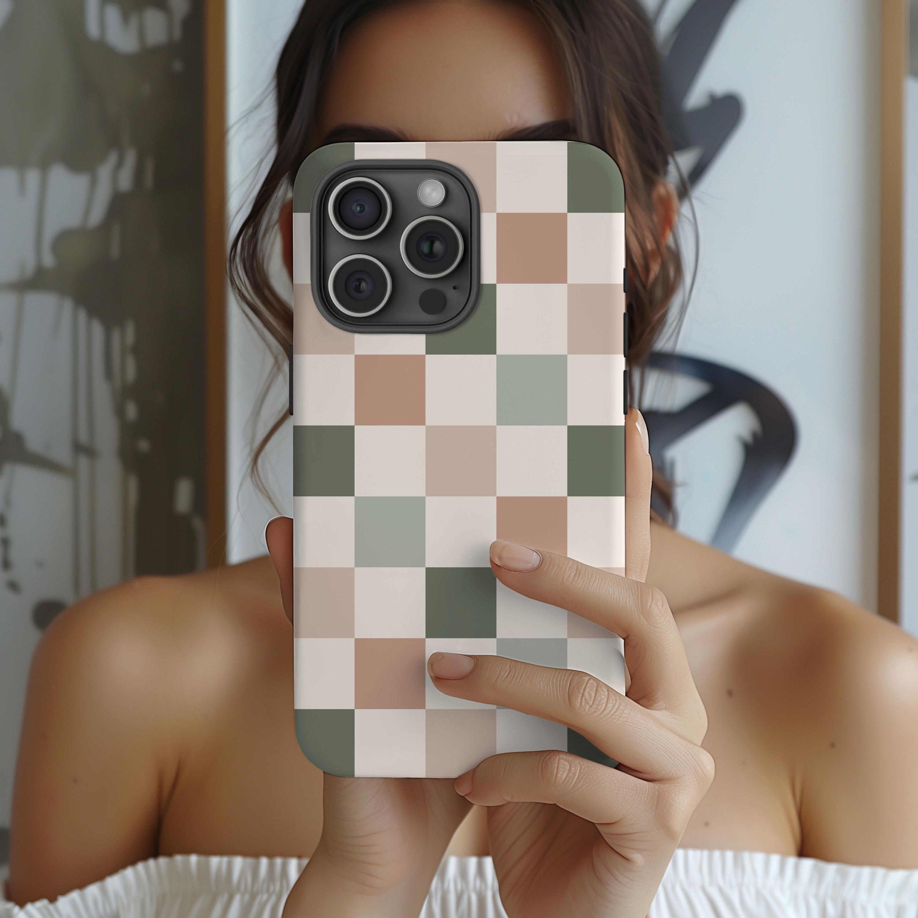Checkered Phone Case, Boho Checkered Phone Case in Earth Tones, Boho ...