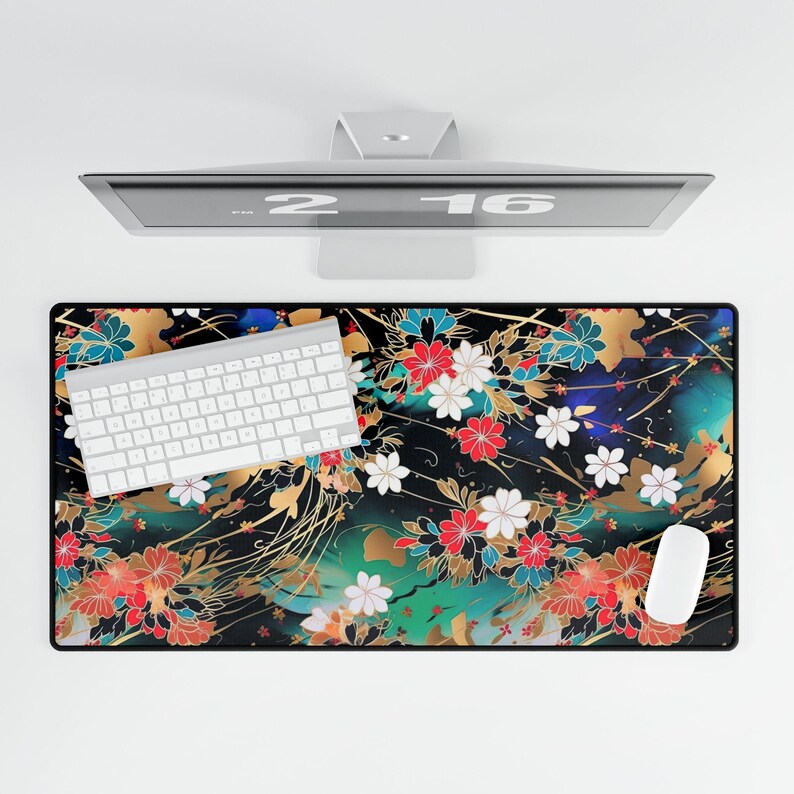 Chiyogami Flowers Desk Mat, Japanese Paper Art Desk Mat, Japanese Desk ...