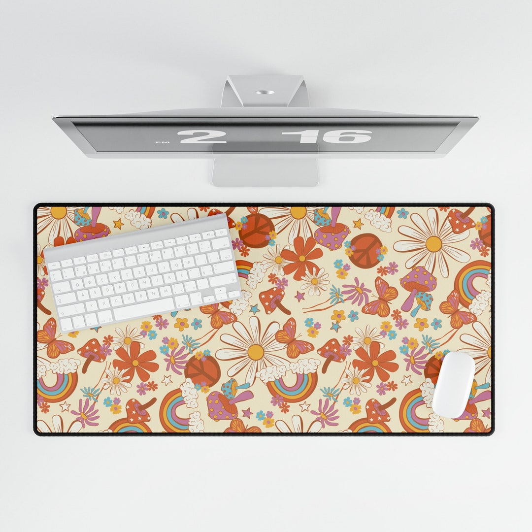 Retro Floral Desk Mat, Funky Desk Mat, Mushroom Desk Mat, Large Mouse ...