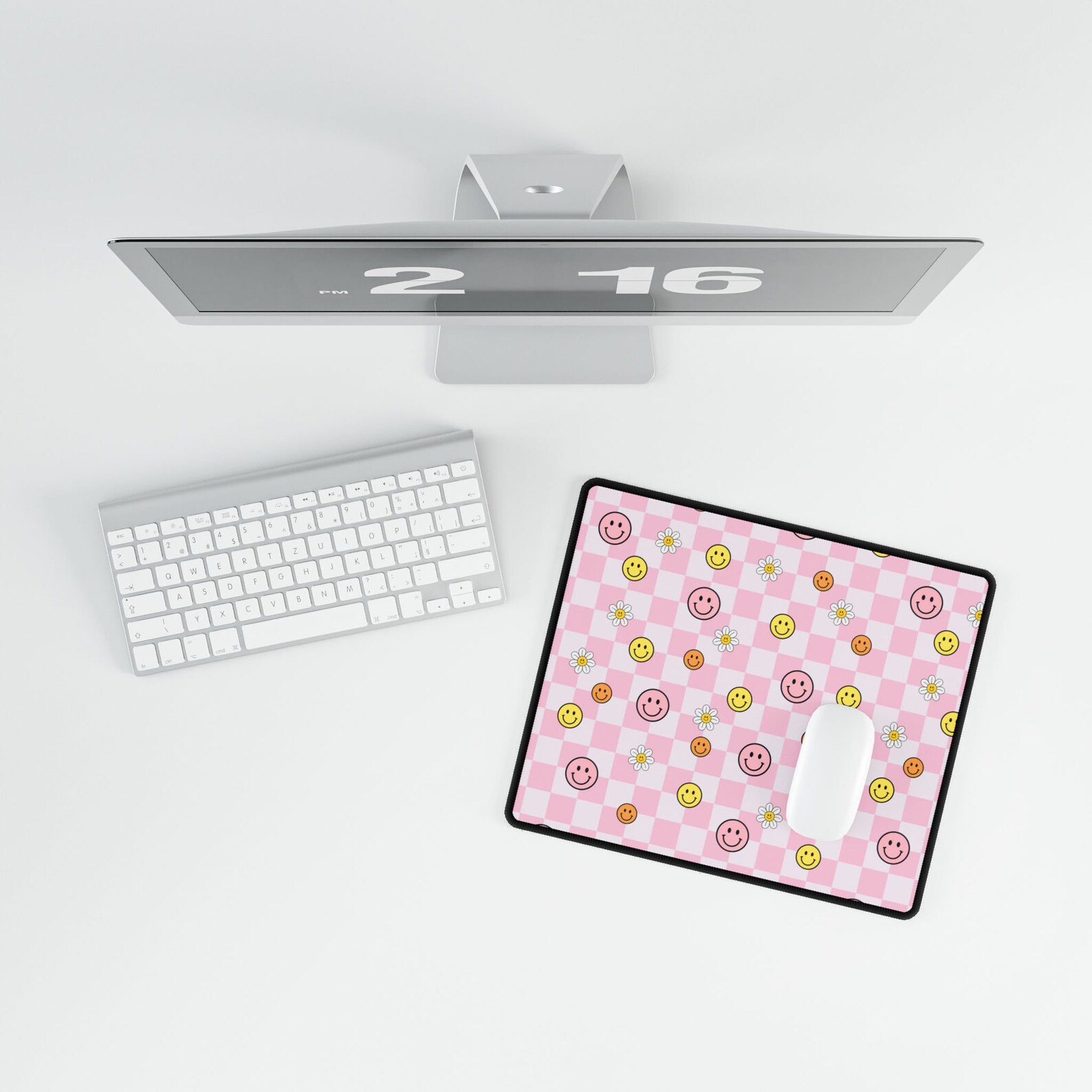 Cute Desk Mat, Groovy Checkered Desk Mat, Retro Smiley Face Desk Mat ...