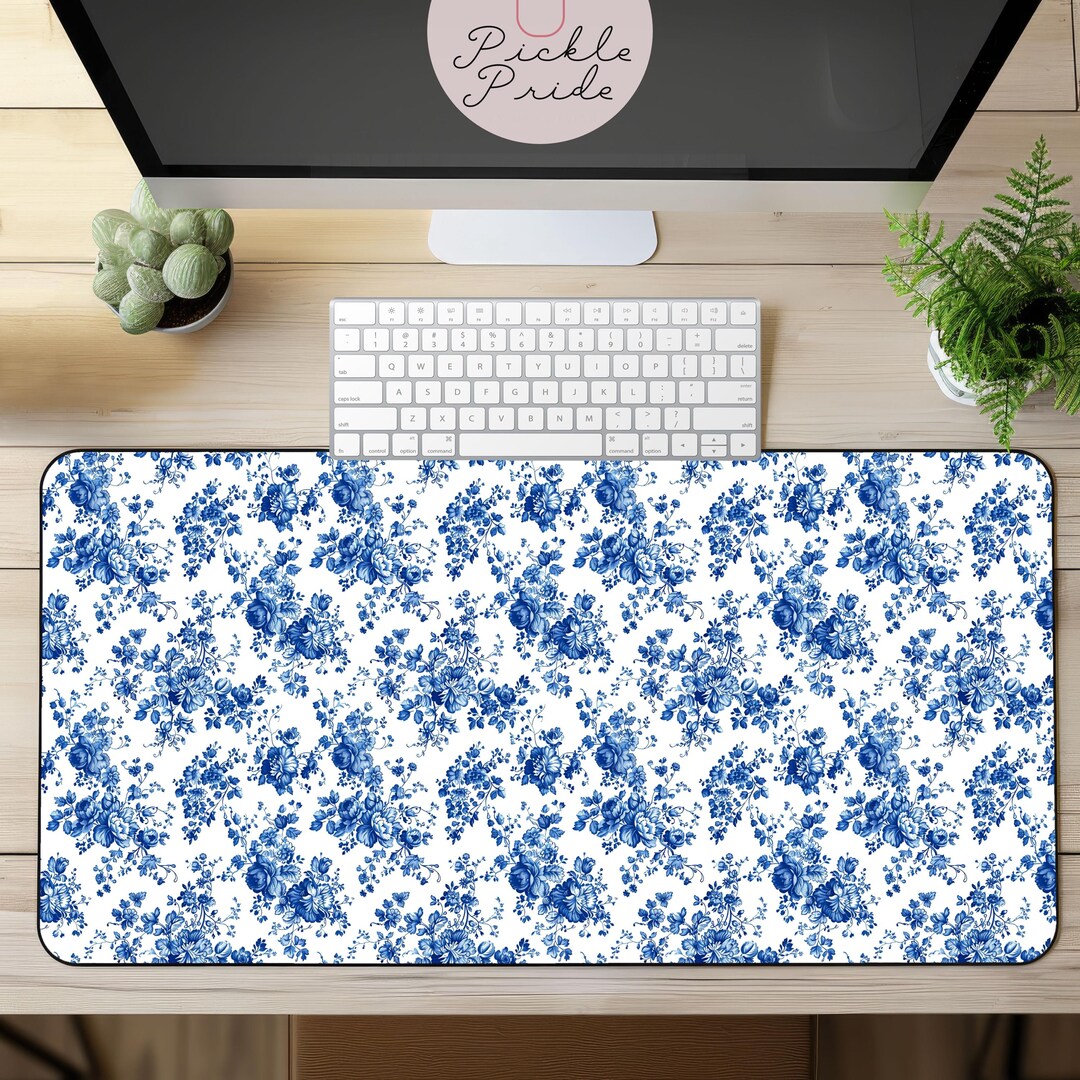 Toile De Jouy Desk Mat, Chinoiserie Desk Mat, Blue and White Vintage ...