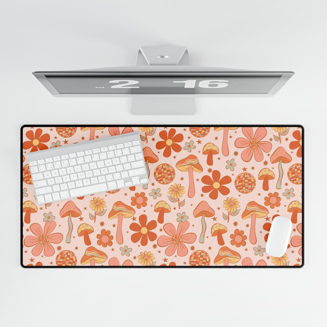 Retro Floral Desk Mat, Funky Desk Mat, Mushroom Desk Mat, Large Mouse ...