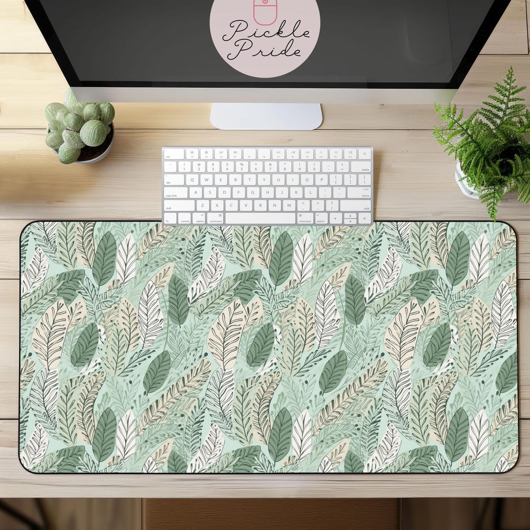 Green Desk Mat, Boho Sage Green Leaves Desk Mat, Nature Green Desk Mat ...