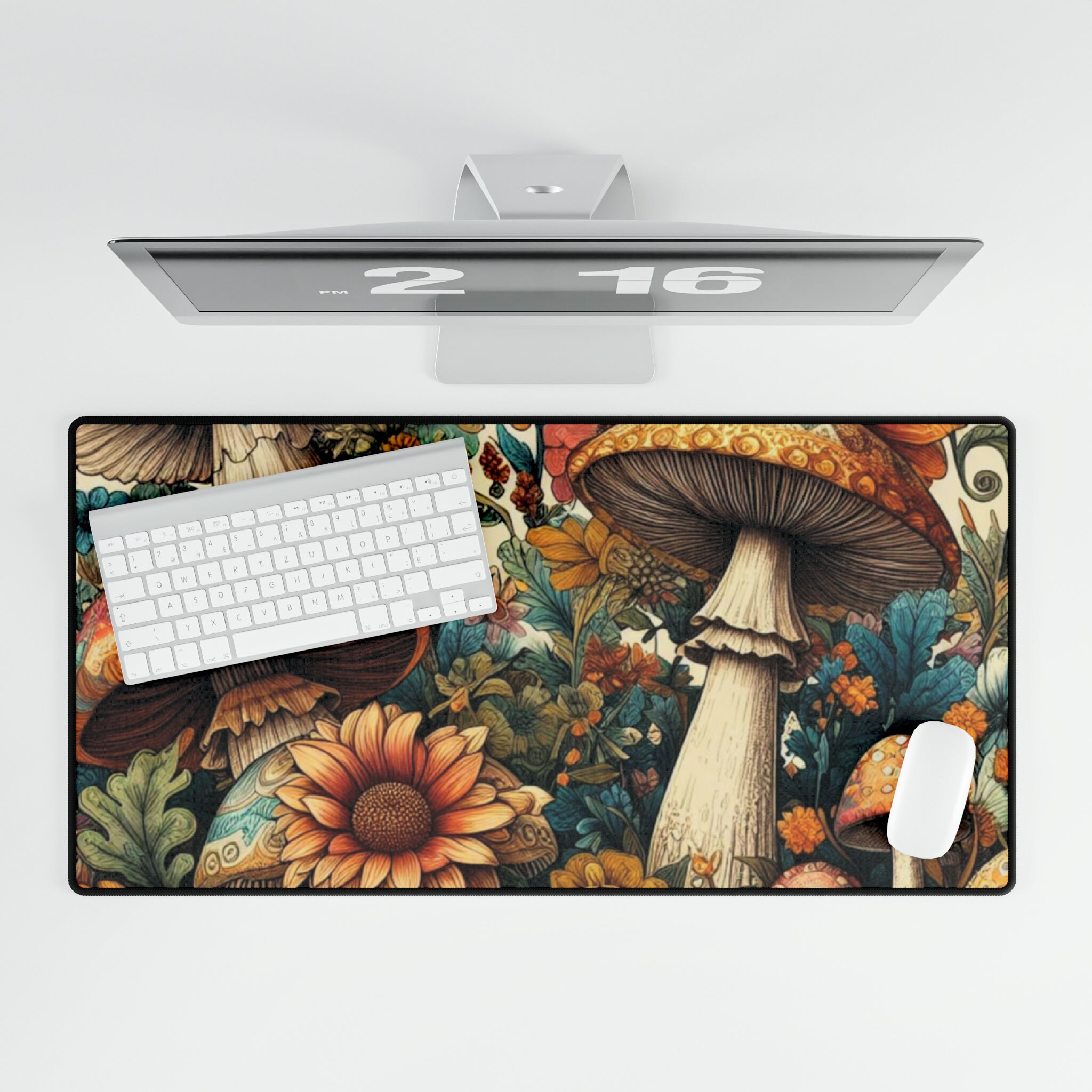 Mushroom Desk Mat, Cute Desk Mat, Boho Mushroom Desk Mat, Desk Mat ...