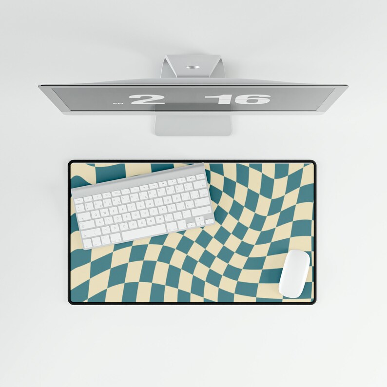 Cute Desk Mat, Blue Wavy Checkerboard Desk Mat, Desk Mat Cute, Desk Mat ...