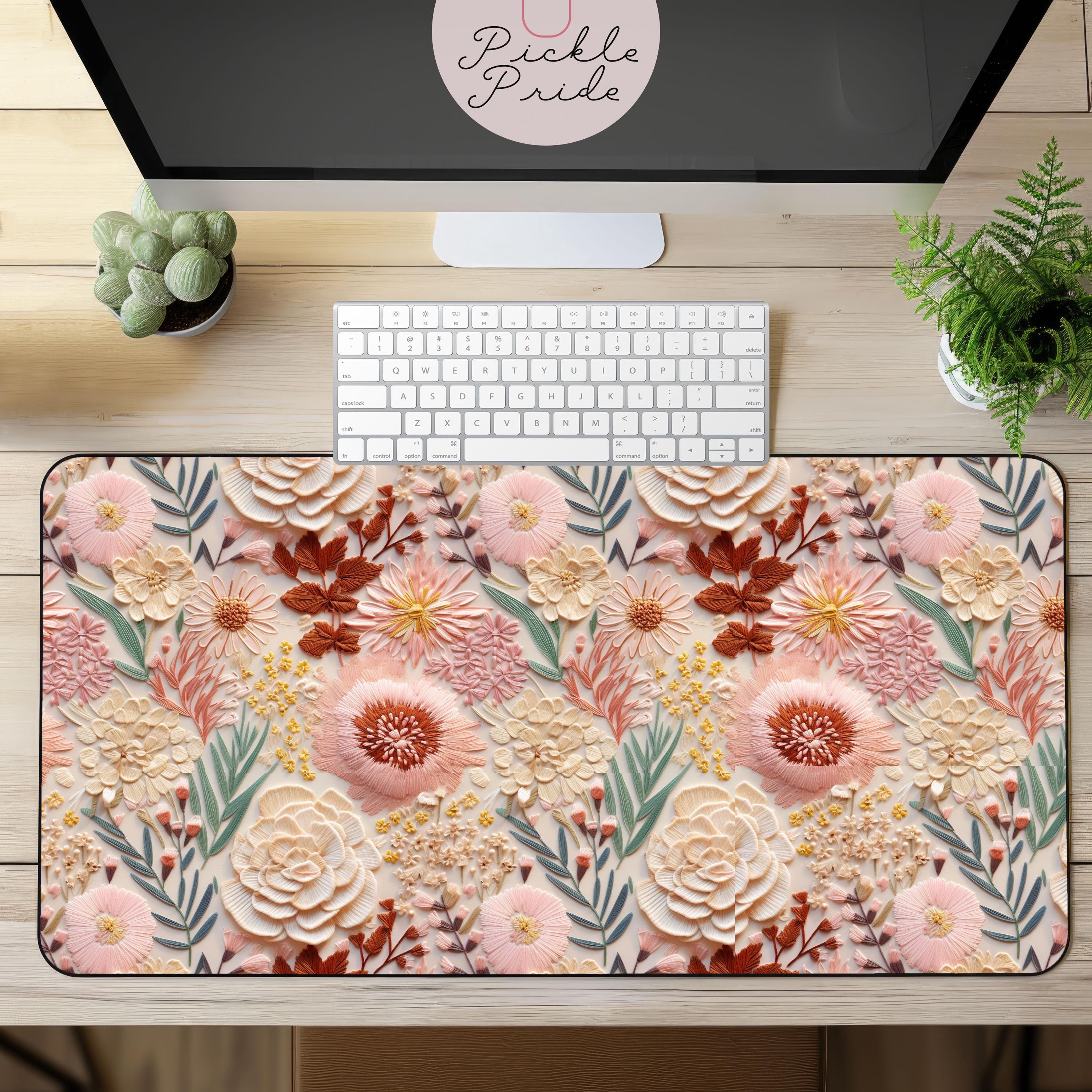 Cottagecore Floral Embroidery Desk Mat, Large Cottagecore Desk Mat ...