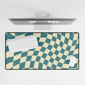 Cute Desk Mat, Blue Wavy Checkerboard Desk Mat, Desk Mat Cute, Desk Mat ...