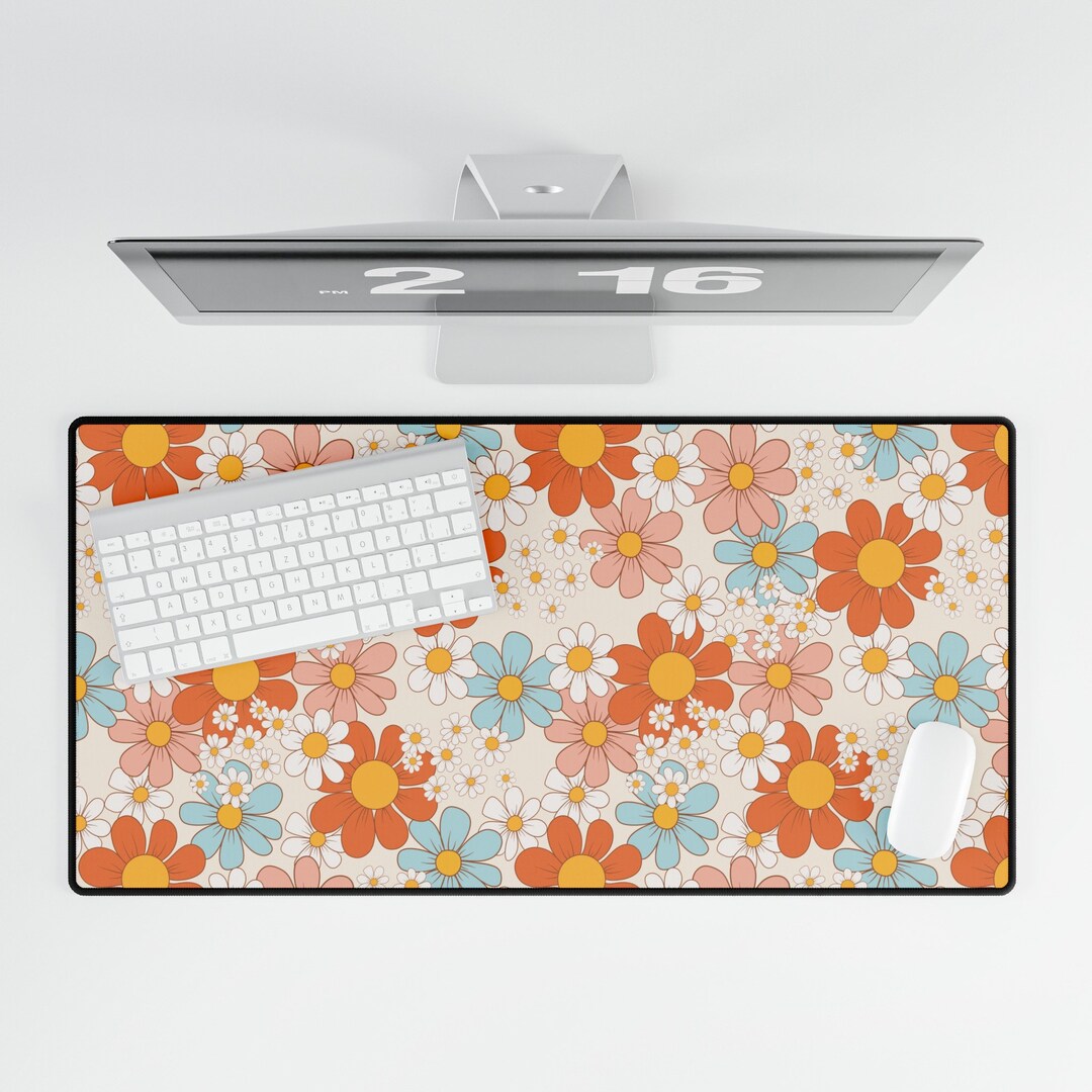 Retro Floral Desk Mat, Funky Desk Mat, Floral Desk Mat, Large Mouse Pad ...