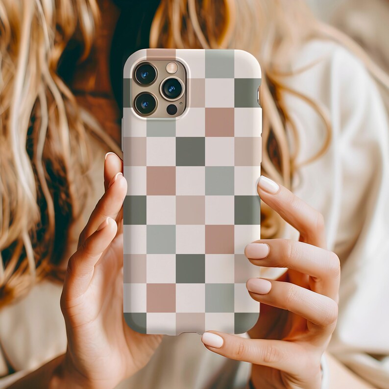 Checkered Phone Case, Boho Checkered Phone Case in Earth Tones, Boho ...