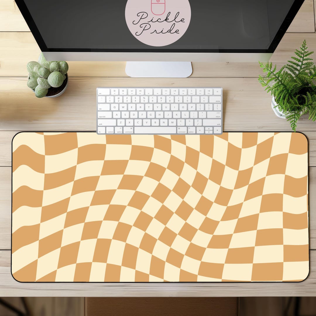 Cute Desk Mat, Mustard Wavy Checkerboard Desk Mat, Desk Mat Cute, Desk ...