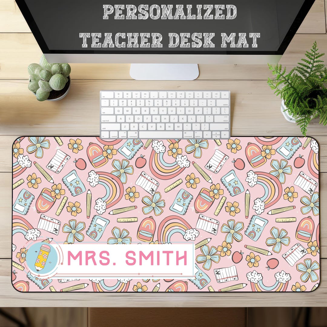 Personalized Teacher Name Desk Mat, Rainbow Desk Mat School Supplies ...