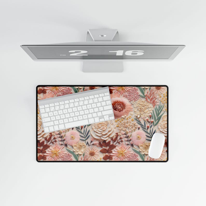 Cottagecore Floral Embroidery Desk Mat, Large Cottagecore Desk Mat ...