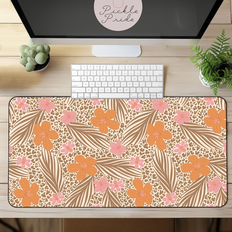 Hibiscus Leopard Print Desk Mat, Vibrant Home Office Gift, Summer Desk ...
