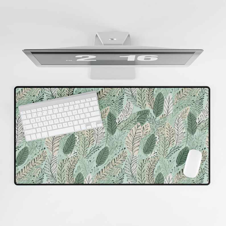Green Desk Mat, Boho Sage Green Leaves Desk Mat, Nature Green Desk Mat ...