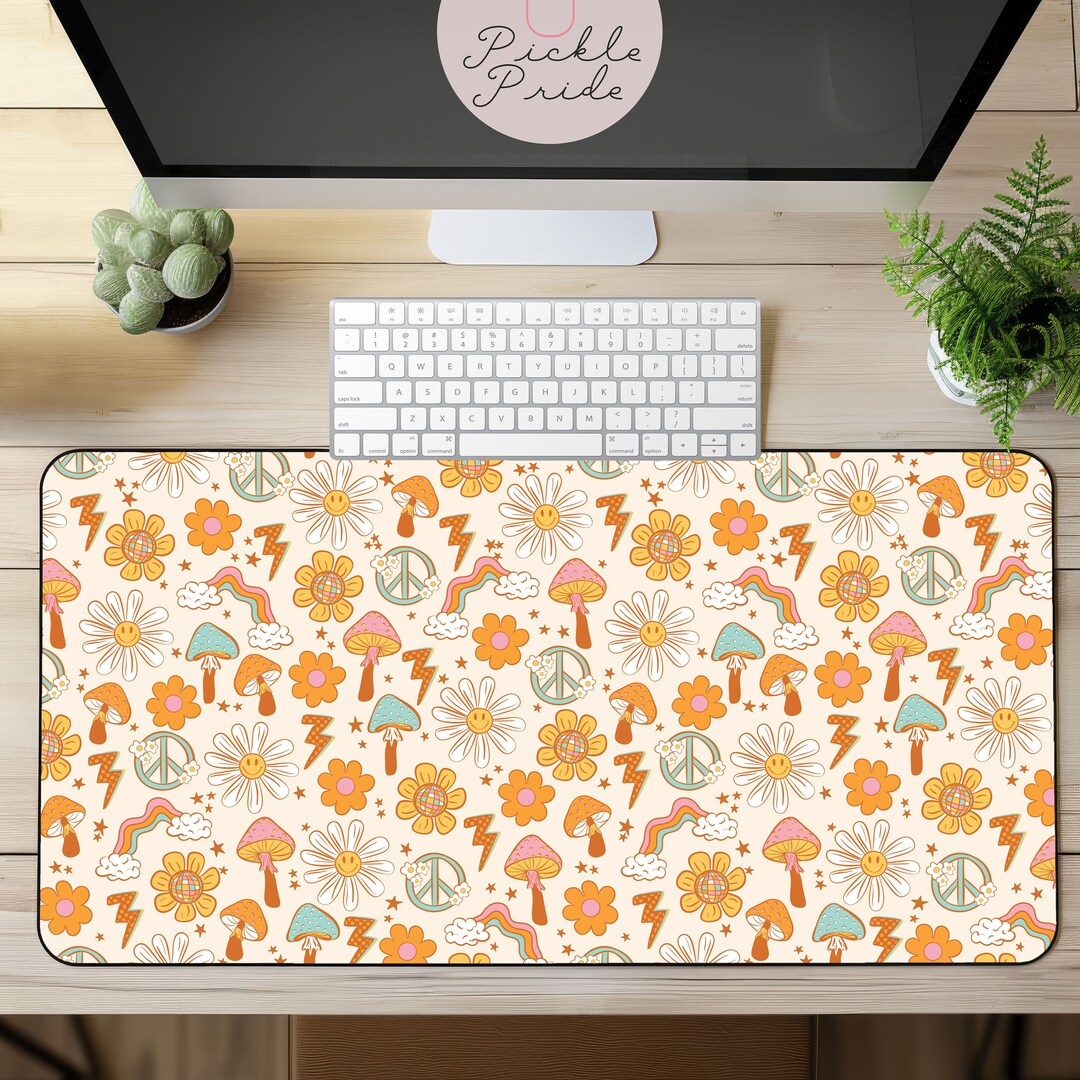 Groovy Floral Desk Mat, Funky Desk Mat, Rainbow Desk Mat, Large Mouse ...