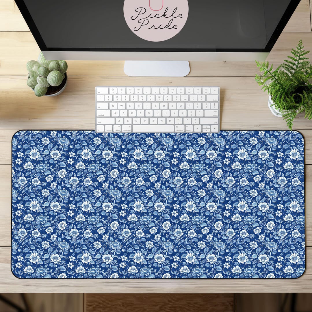 Toile De Jouy Desk Mat, Chinoiserie Desk Mat, Blue and White Vintage ...