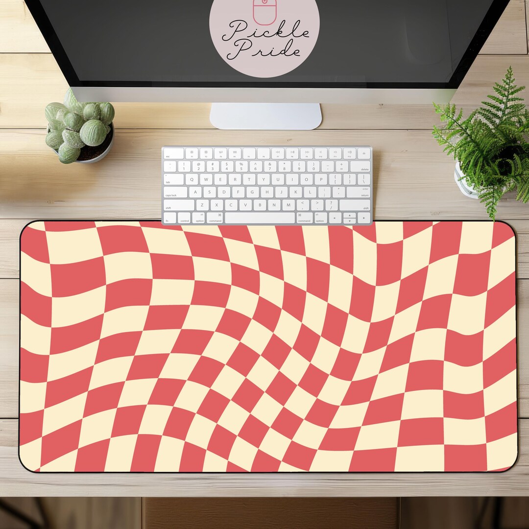 Cute Desk Mat, Pink Wavy Checkered Desk Mat, Desk Mat Cute, Desk Mat ...