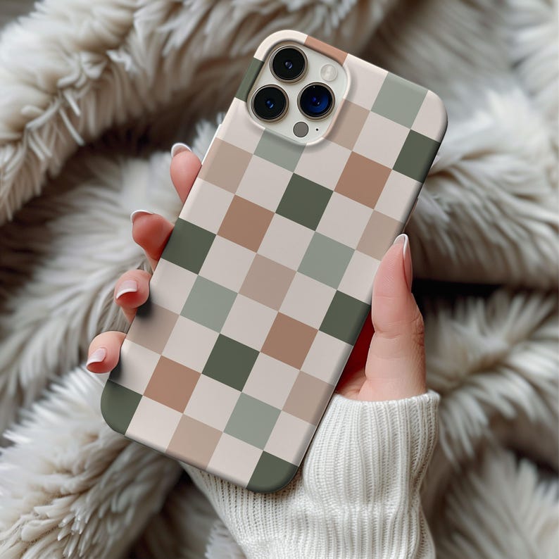 Checkered Phone Case, Boho Checkered Phone Case in Earth Tones, Boho ...