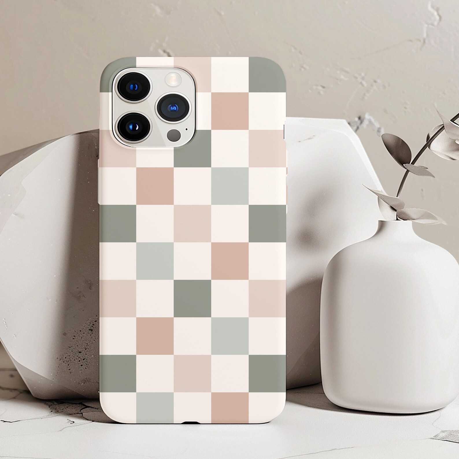 Checkered Phone Case, Boho Checkered Phone Case in Earth Tones, Boho ...