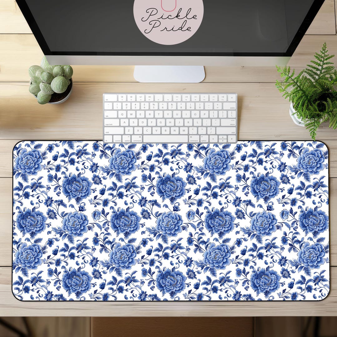 Toile De Jouy Desk Mat, Chinoiserie Desk Mat, Blue and White Vintage ...