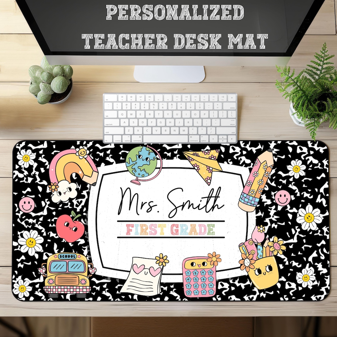 Personalized Teacher Desk Mat With Name and Grade, Custom Teacher Desk ...