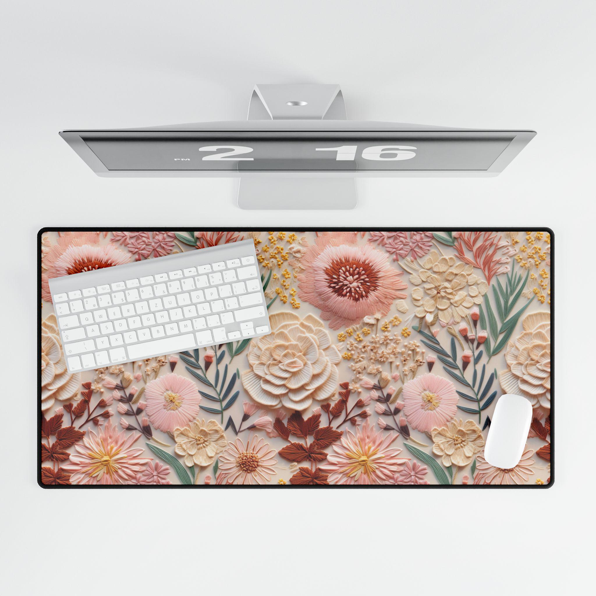 Cottagecore Floral Embroidery Desk Mat, Large Cottagecore Desk Mat ...