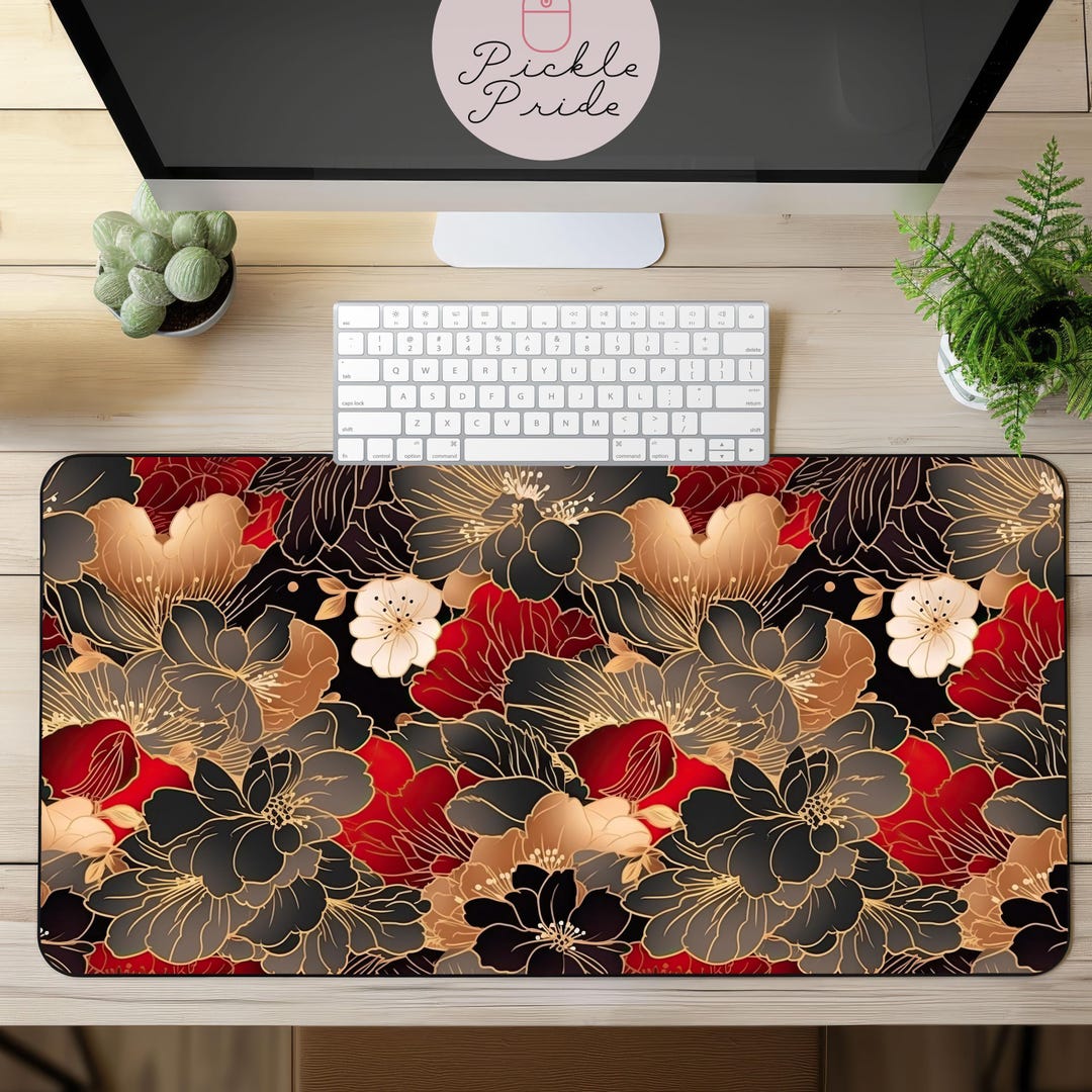 Chiyogami Flowers Desk Mat, Japanese Paper Art Desk Mat, Japanese Desk ...
