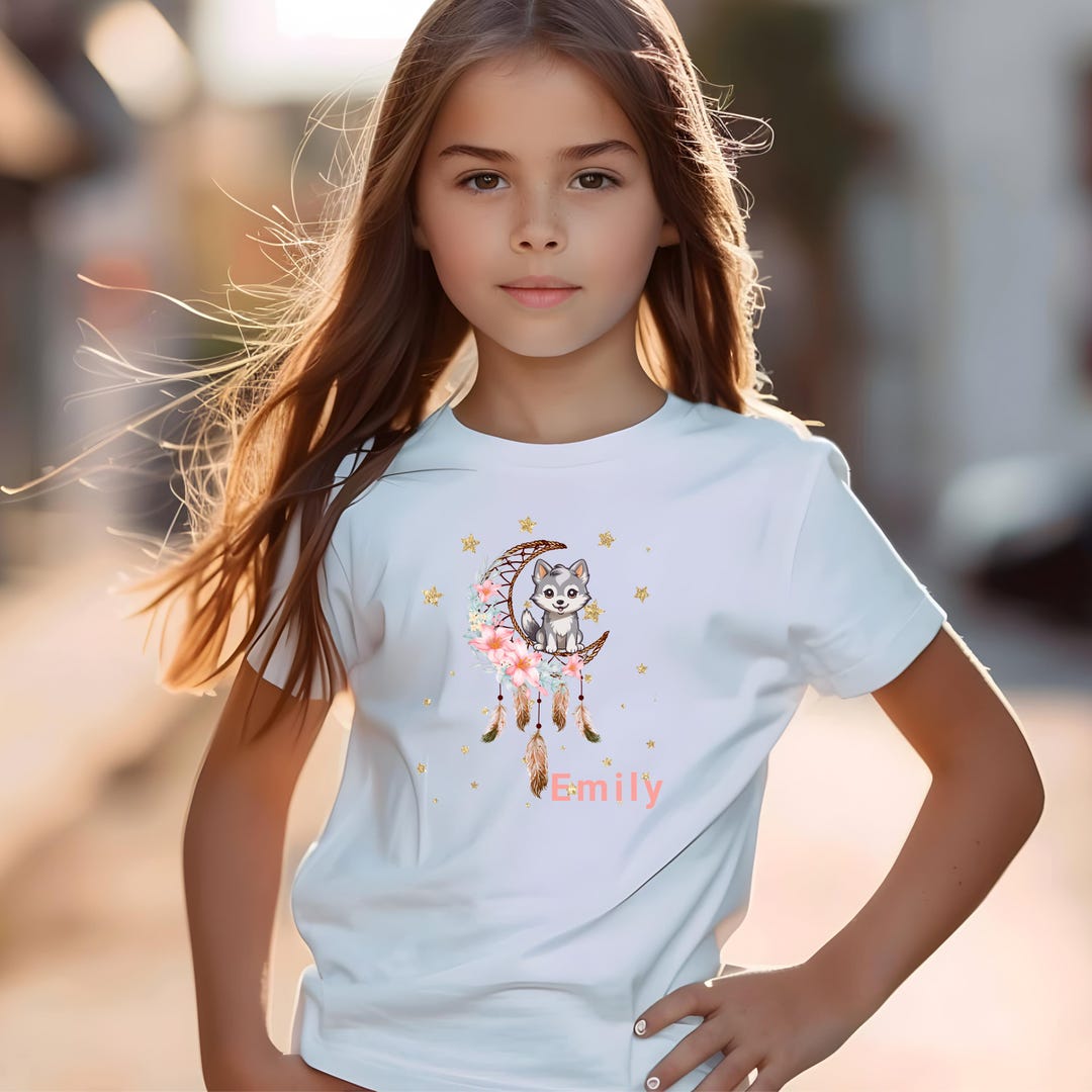 Personalized Wolf Kid Shirt, Dreamcatcher Tee for Girls, Unique ...