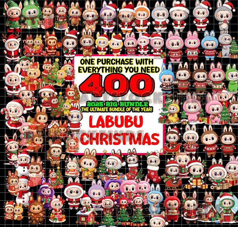 400+ Christmas Labubu PNG Clipart , Cute Monster Holiday Bundle ...