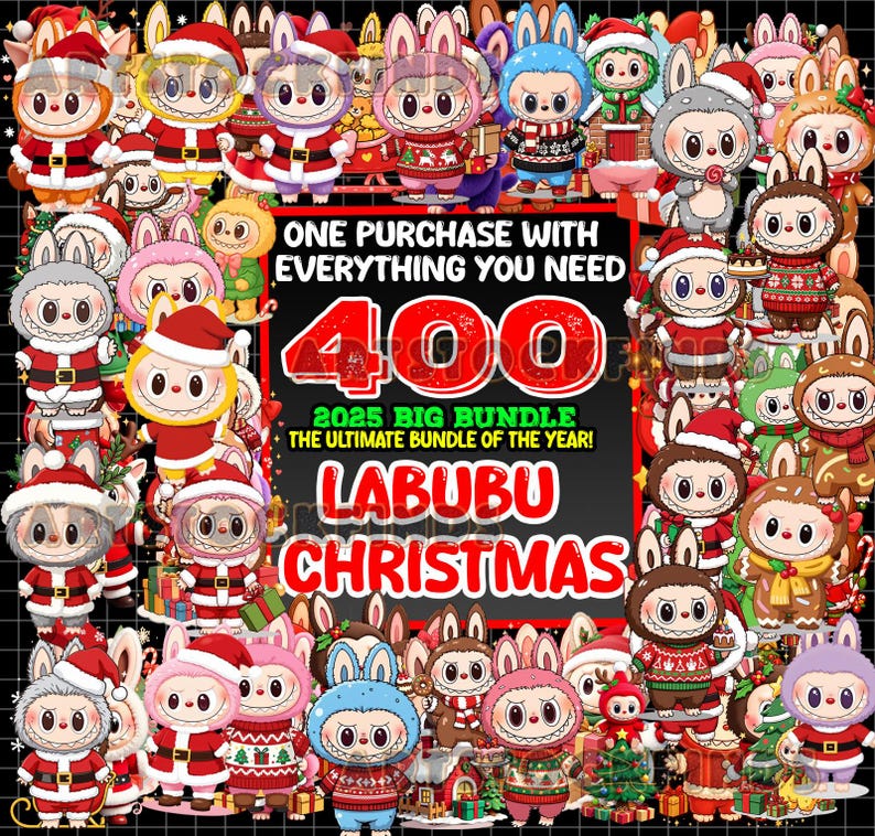 400+ Christmas Labubu PNG Clipart , Cute Monster Holiday Bundle ...