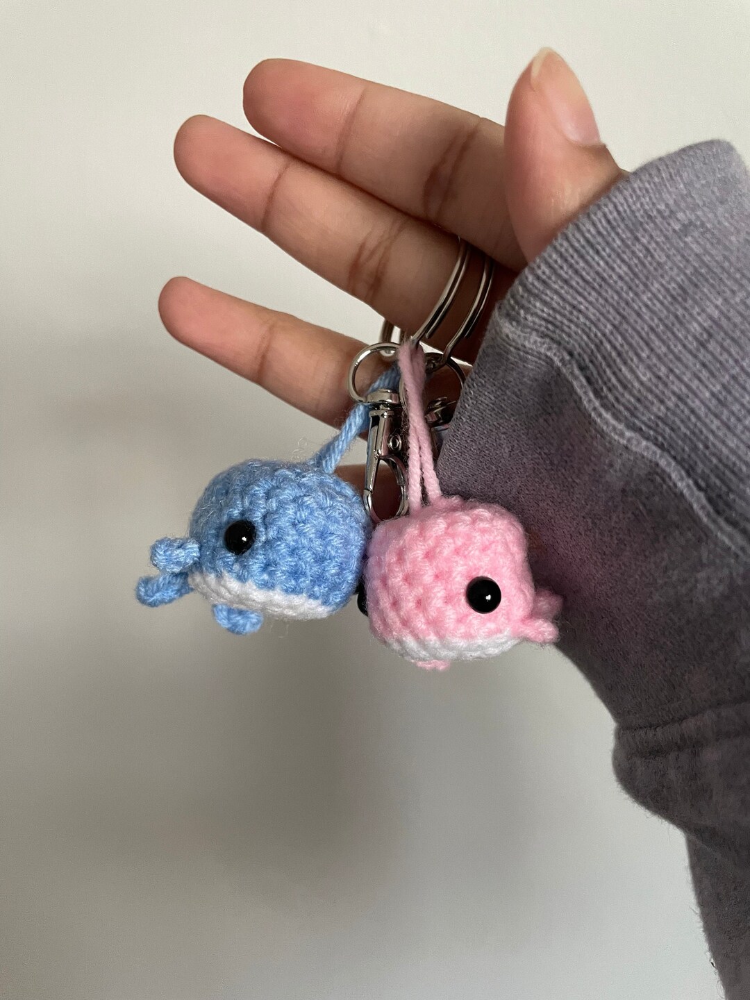Crochet Whale Keyring Set: Valentines Gift, Pink / Blue, Anniversary ...
