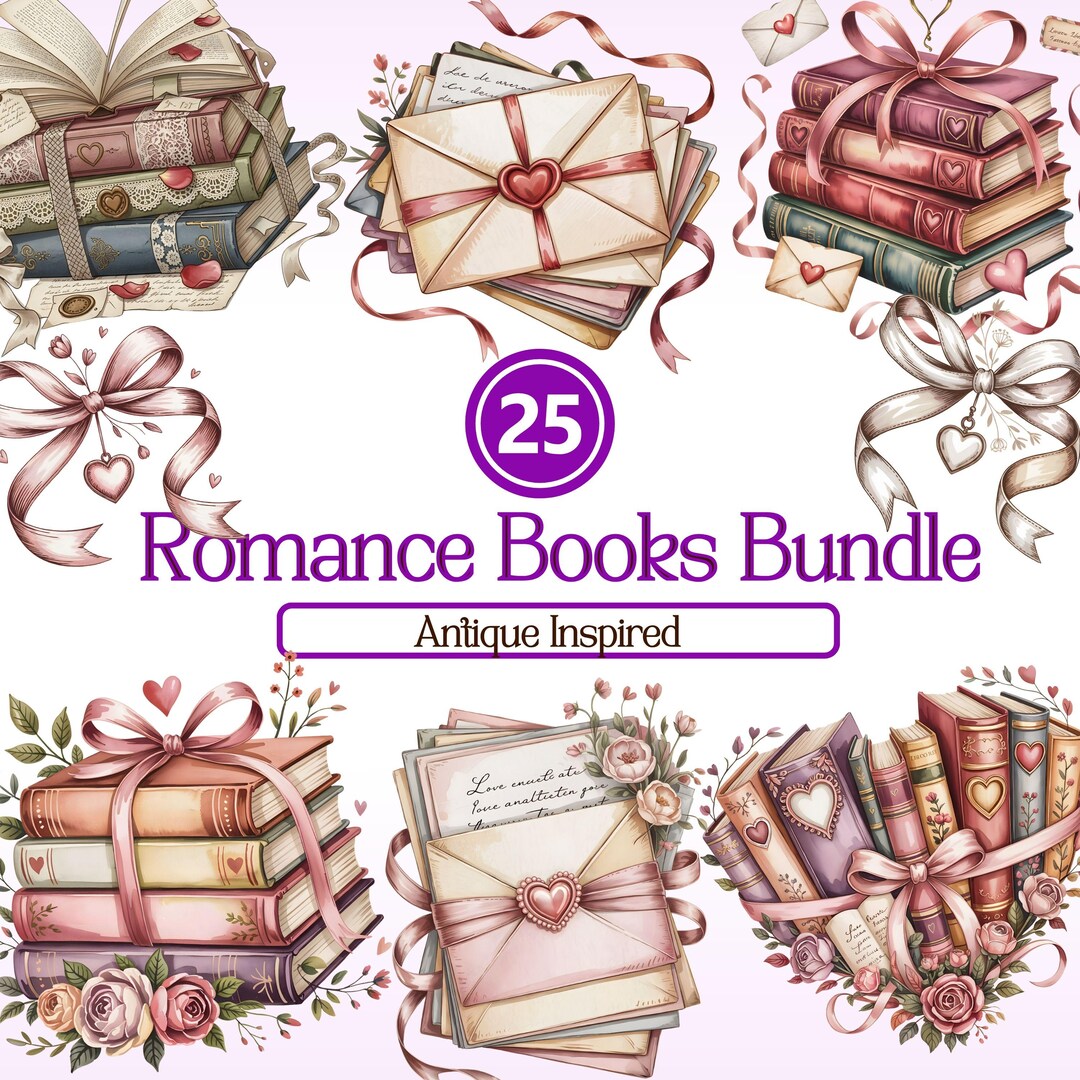 Book Clipart Bundle PNG , Vintage Inspired Love Books, Romantic ...