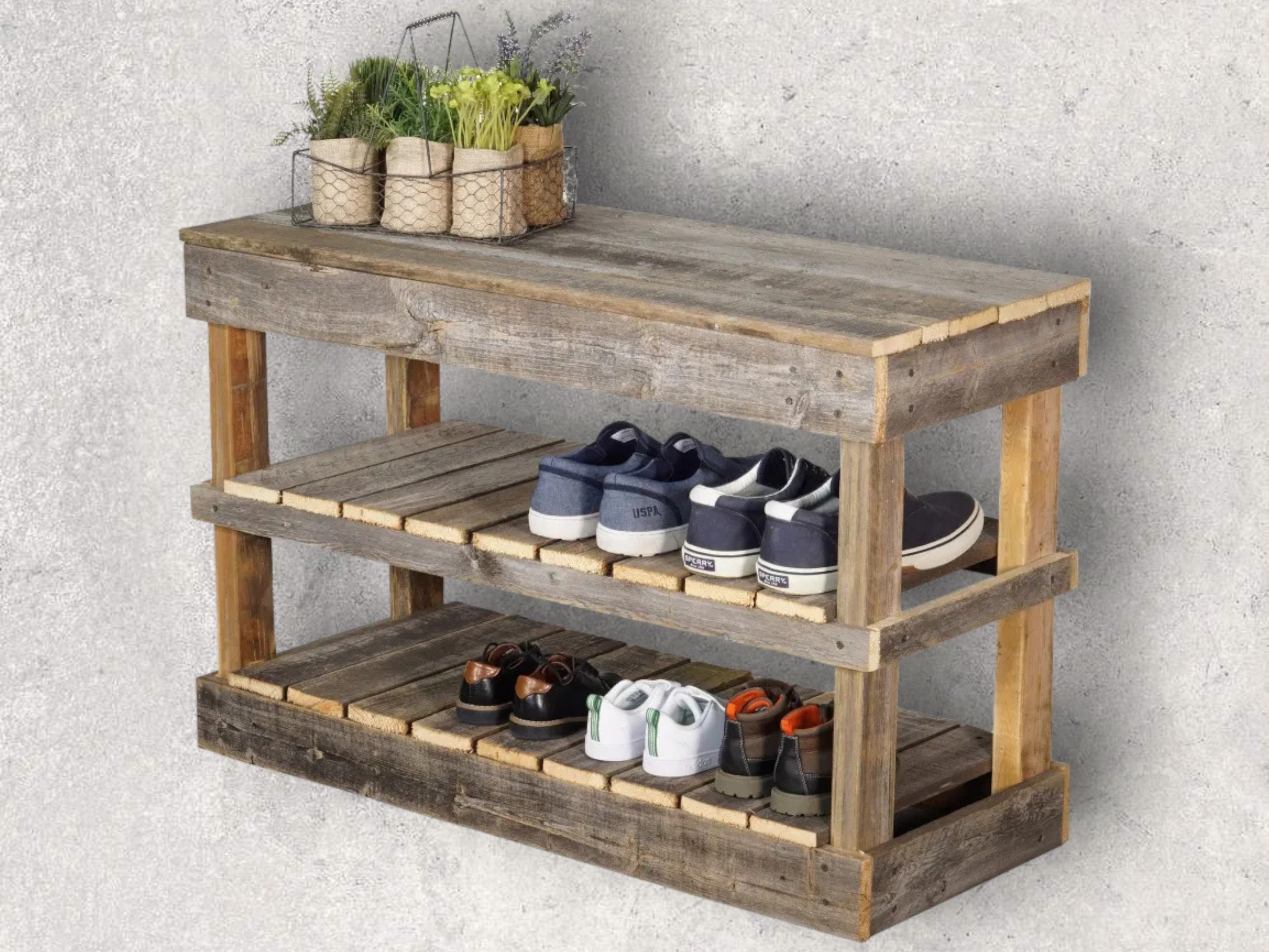 Rustic Wood 2-tier Shoe Rack, Storage Solution, Brown Shoe Organizer ...