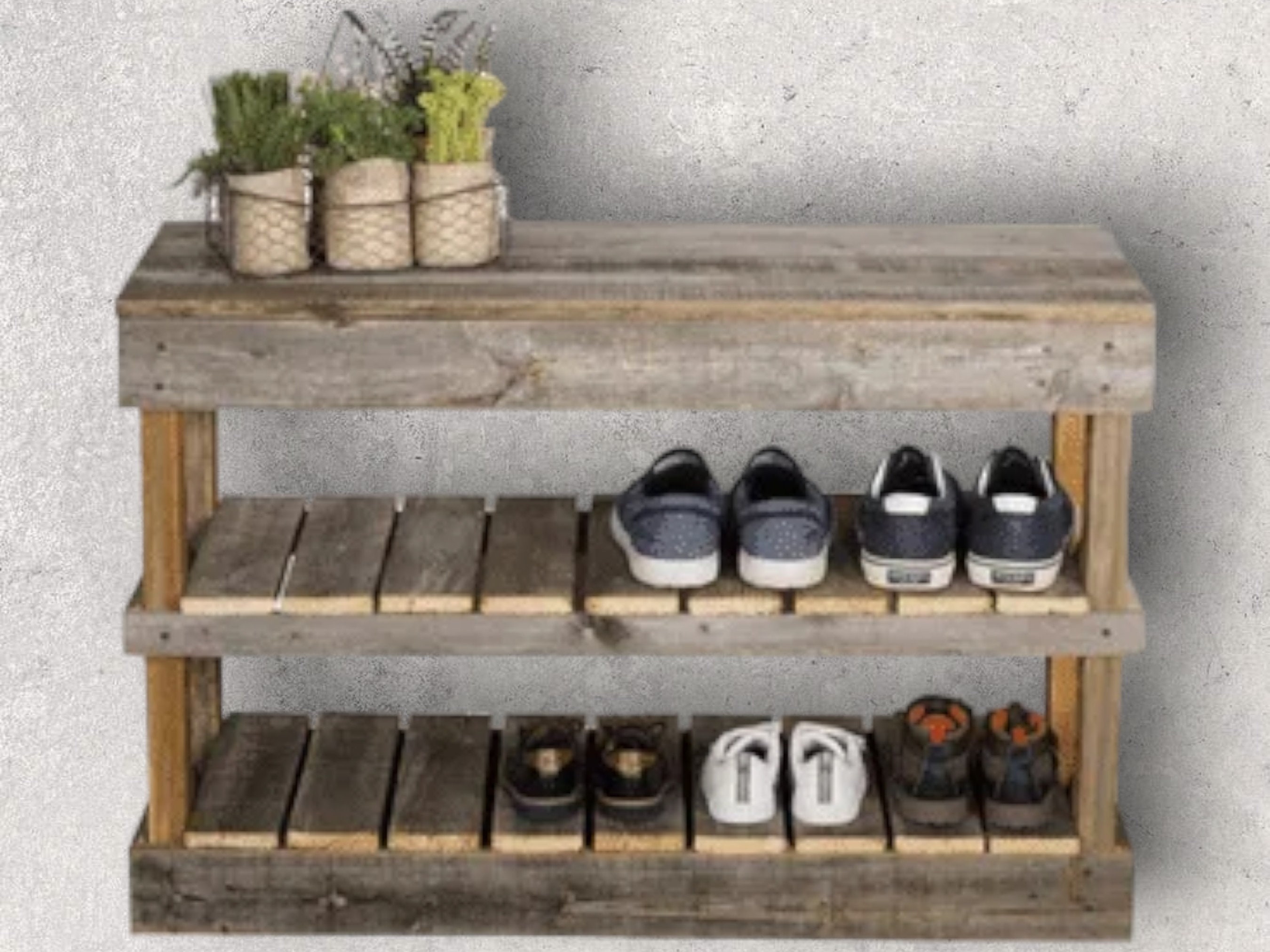 Rustic Wood 2-tier Shoe Rack, Storage Solution, Brown Shoe Organizer ...