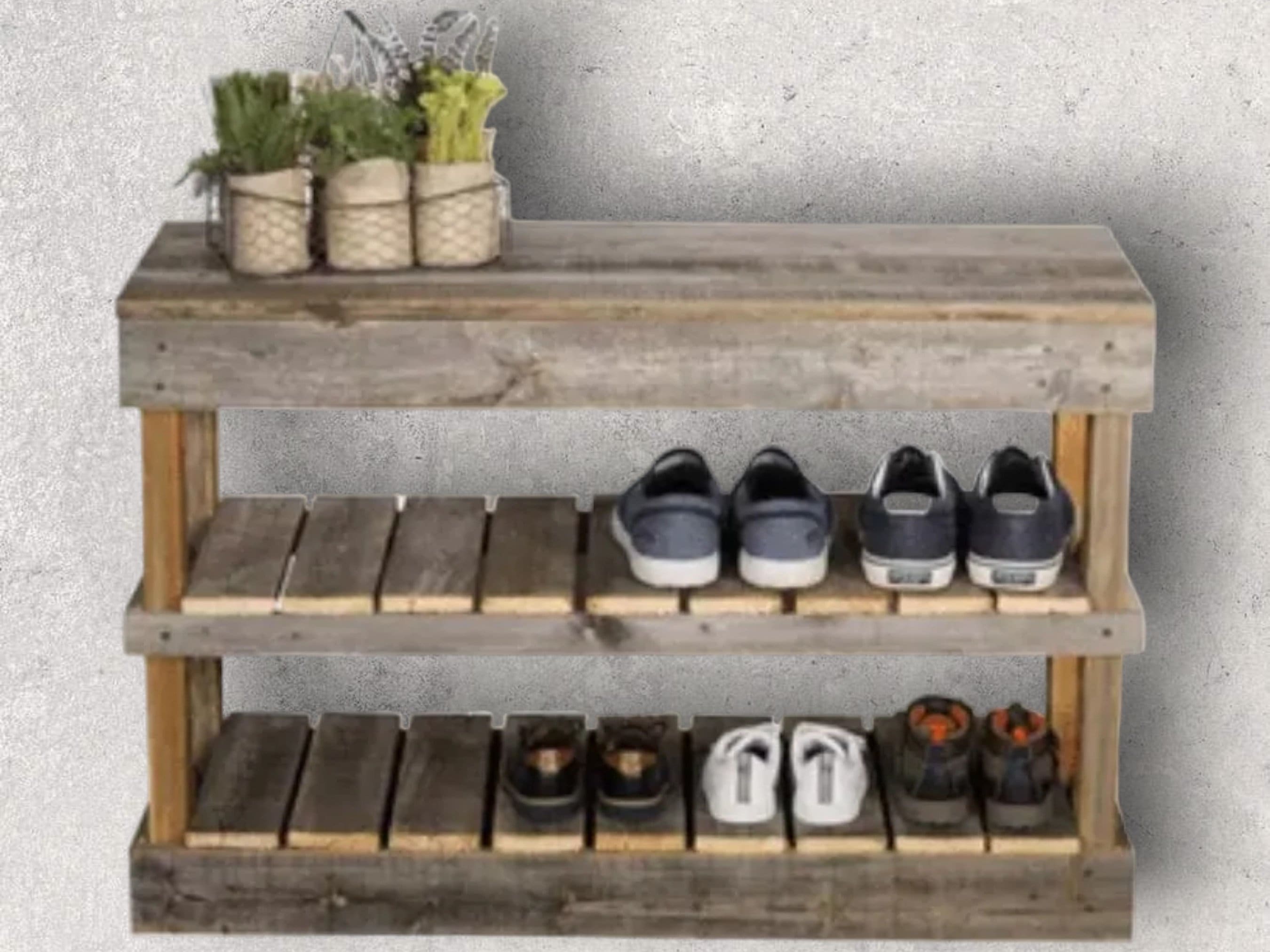 Rustic Wood 2-tier Shoe Rack, Storage Solution, Brown Shoe Organizer ...